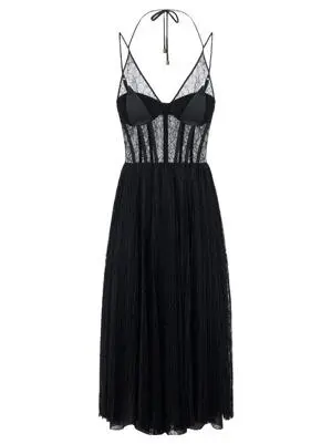 Elisabetta Franchi Lace-panelled Pleated Midi Dress - Black