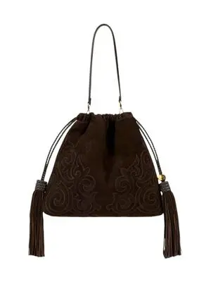 Etro Kalispera Suede Bag With Patch And Tassels - Brown