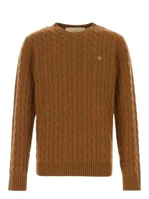 Valentino Garavani Vlogo Plaque Cable-knit Jumper - Brown
