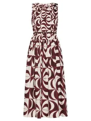 Max Mara Sleeveless Round Neck Printed Maxi Dress - Red