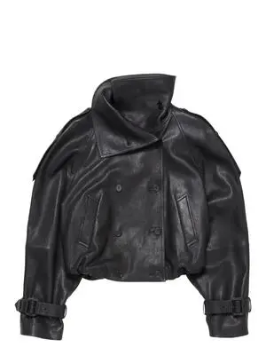 Acne Studios Double Breasted Leather Jacket - Black