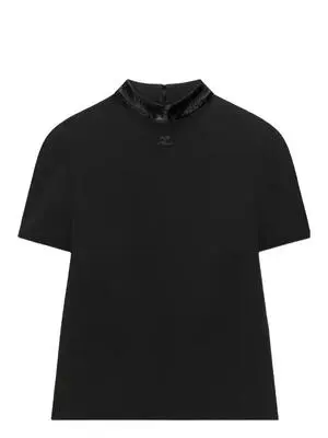 COURREGES Vinyl-trimmed High-neck T-shirt - Black