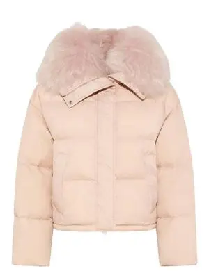 YVES SALOMON Shearling Trim Down Jacket - Rose