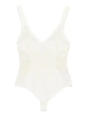 Elisabetta Franchi Lace-panelled V-neck Sleeveless Top - Beige
