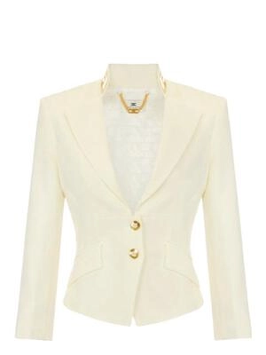 Elisabetta Franchi Gabardine Jacket With Embellished Collar - Ivory