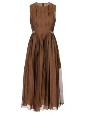 Max Mara Sleeveless Maxi Dress With Jeweled Embroidery - Brown