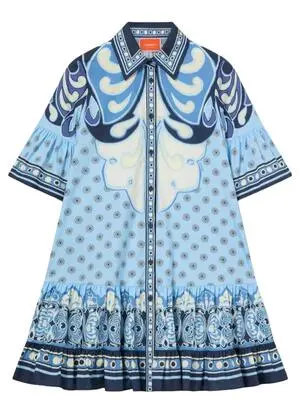 La DoubleJ Choux Printed Cotton Poplin Dress - Blue