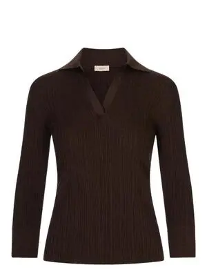 Agnona Collared V-neck Knit Pullover With Button Cuffs - Black