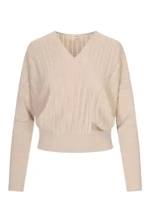 AGNONA Agnona V-neck Long Sleeve Ribbed Knit Pullover