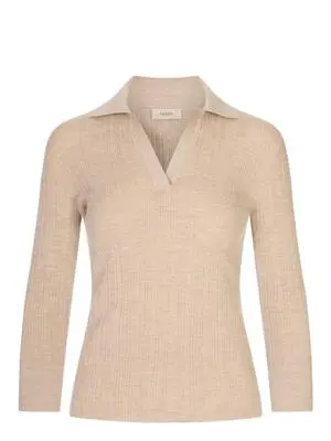 Agnona Ribbed Knit Collared Polo Shirt - Nude