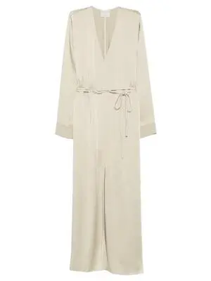 FORTE_FORTE Long-sleeved V-neck Dress With Belt And Slit - No