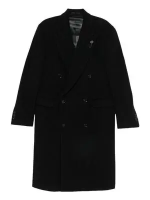 LARDINI Double-breasted Peaked-lapel Coat - Black