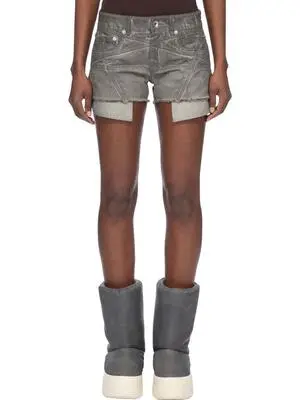 Rick Owens Denim Shorts With Belt Loops And Multiple Pockets - Dark Gray
