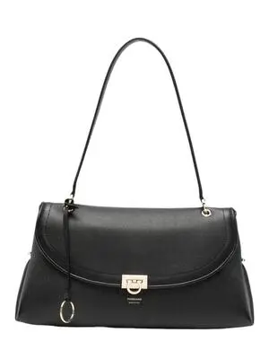 FERRAGAMO Gancini Flap Shoulder Bag - Black