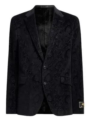 Etro Single-breasted Cotton Velvet Jacket With Arnica Motif - Black