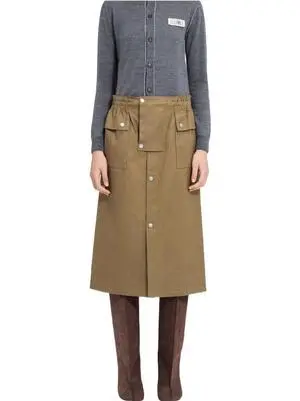 MAISON MARGIELA Drawstring Coated Cotton Midi Skirt - Khaki