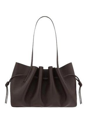 Yuzefi Scallop Shoulder Bag In Espresso Pebble Grained Leather - Black