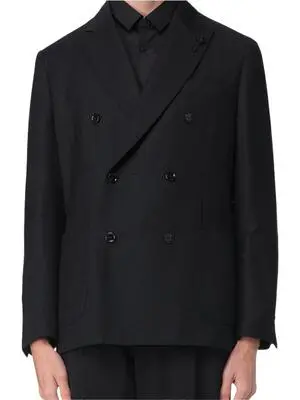 LARDINI Double-breasted Wool Jacket - Black