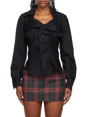 VIVIENNE WESTWOOD Orb Logo Embroidered Draped Shirt - Black