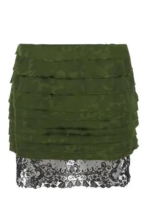 Saint Laurent Patterned Skirt With Lace Hem - Green