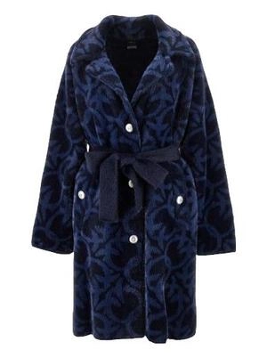 Pinko Pattern Jacquard Logo Belted Coat - Black