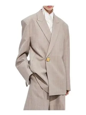Bottega Veneta Prince Of Wales Wool Jacket - Silt/plaster