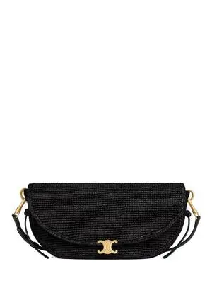 CELINE Celine Little Halfmoon Soft Triomphe Bag In Raffia And Lambskin