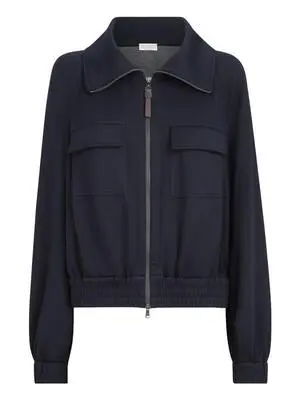 Brunello Cucinelli Cotton And Silk Interlock Cardigan With Shiny Zipper Pull - Black