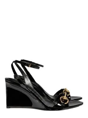 Gucci Donna Wedge Sandal With Horsebit Detail - Black