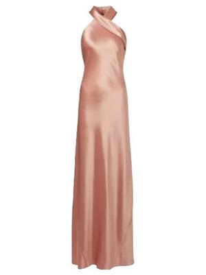 Galvan Pandora Satin Halterneck Gown - Pink