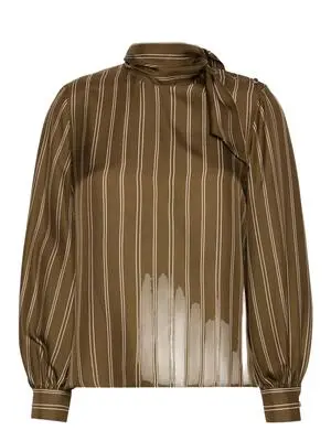 Max Mara Stripe-print Silk Blouse - Khaki
