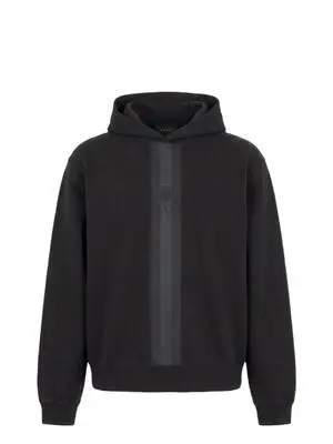 Gucci Hooded Sweatshirt With Muted Web Detail And Crest Print - Black