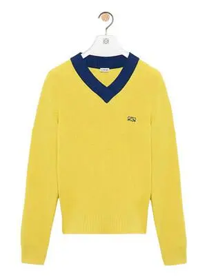 Loewe Long-sleeved V-neck Sweater With Embroidered Double Pattern - Yellow/blue