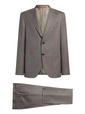 Etro Single-breasted Wool Suit With Chevron Stripes - Grey