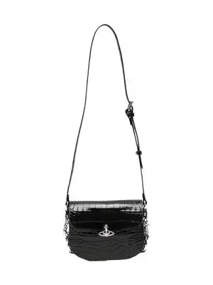 VIVIENNE WESTWOOD Hunter Flap Croc-embossed Mini Crossbody Bag - Black