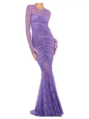 Norma Kamali V-neck Shirred Front Fishtail Gown - Lavender