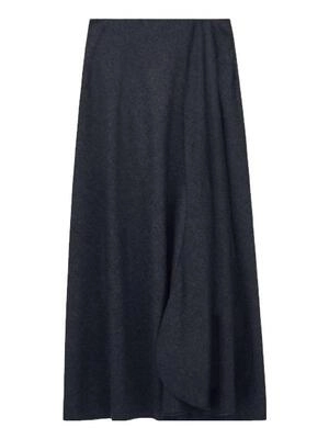 Giorgio Armani Long Flannel Wool And Cashmere Skirt With Side Drape - Grey