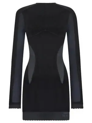 Attico Mini Dress With Round Neck And Long Sleeves - Black
