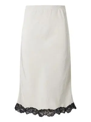 Maria Mcmanus Lace-trimmed Satin Midi Skirt - Neutrals