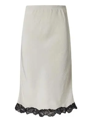 Maria Mcmanus Maria McManus Lace-Trimmed Satin Midi Skirt Neutrals