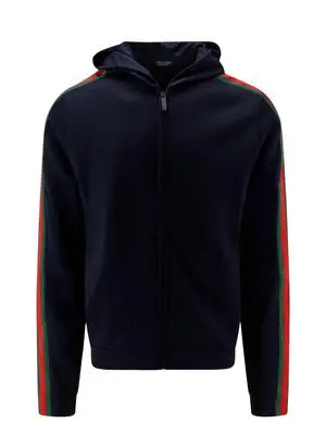 Gucci Zip-up Hooded Sweatshirt With Web Ribbon Detail - Multicolor