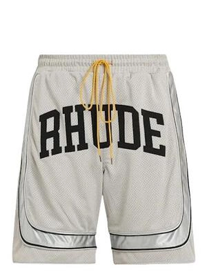 Rhude Baggy Mesh Collegiate Logo Shorts - Grey/silver