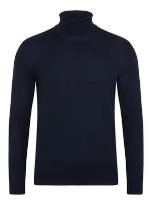 PAUL JAMES KNITWEAR Extra Fine Merino Wool Roll Neck Jumper - Blue