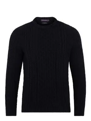 PAUL JAMES KNITWEAR British Wool Cable Crew Neck Jumper - Black