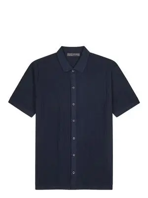 PAUL JAMES KNITWEAR Organic Cotton Dante Linen Patterned Shirt Navy - Blue