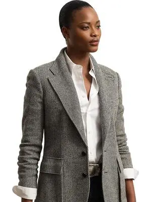 Ralph Lauren Preston Herringbone Tweed Blazer - Black/cream