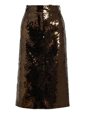 Tibi Sequined Crepe Midi Skirt - Bronze