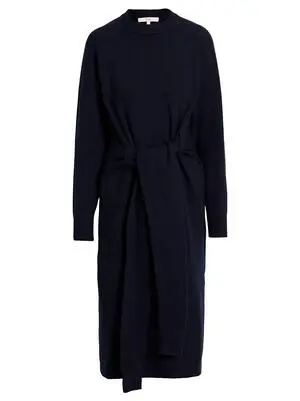 Tibi Wool-blend Midi Dress With Waist Ties And Side Slits - Navy