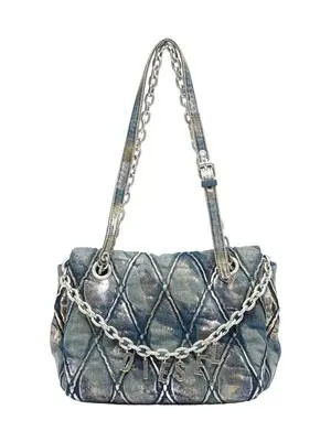 DIESEL® Padded Quilted Denim Shoulder Bag With Chain Detail - Blue