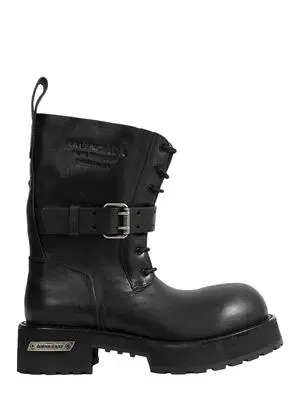 Balenciaga Leather Lace-up Combat Boots - Black